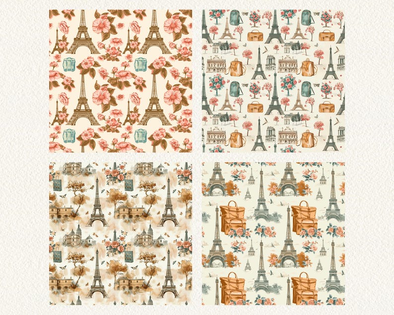 Vintage Paris Pattern Seamless Digital Papers - Printable Scrapbook ...