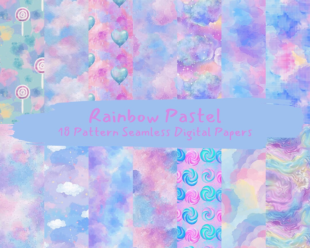 Rainbow Pastel Pattern Seamless Digital Papers - Printable Scrapbook ...