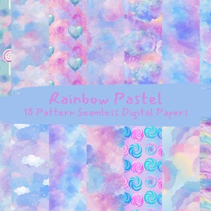 Rainbow Pastel Pattern Seamless Digital Papers - Printable Scrapbook ...