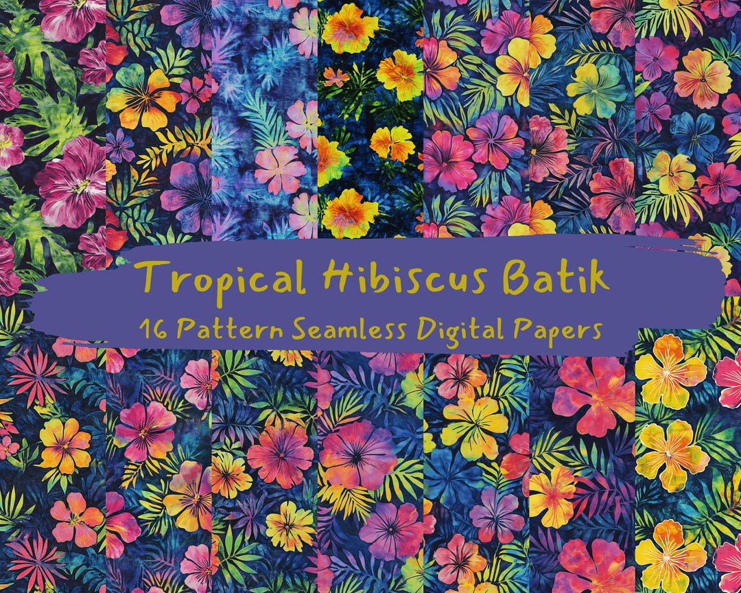 Tropical Hibiscus Batik Pattern Seamless Digital Papers - Printable ...