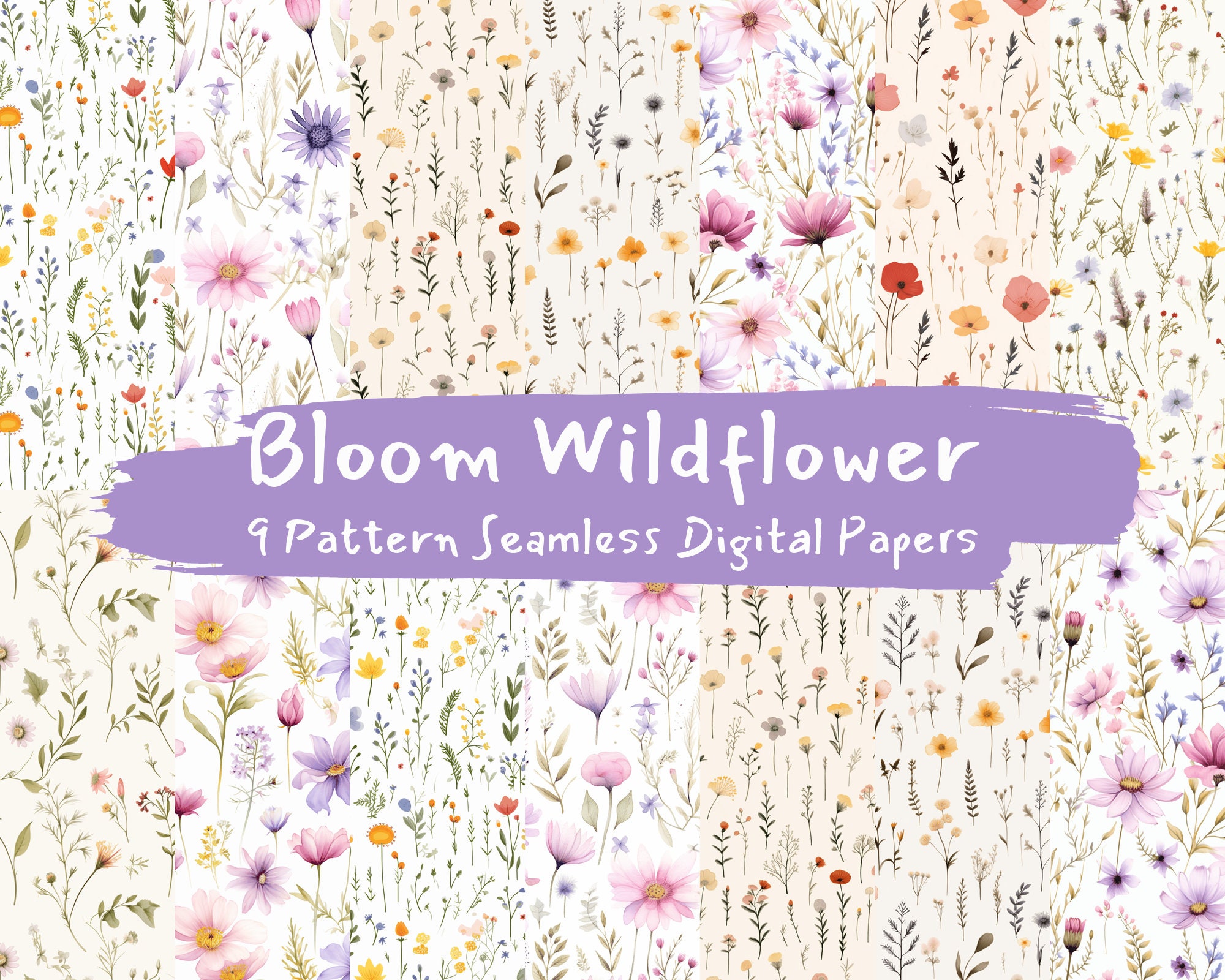 Bloom Wildflower Pattern Seamless Digital Papers - Tile Patterns ...
