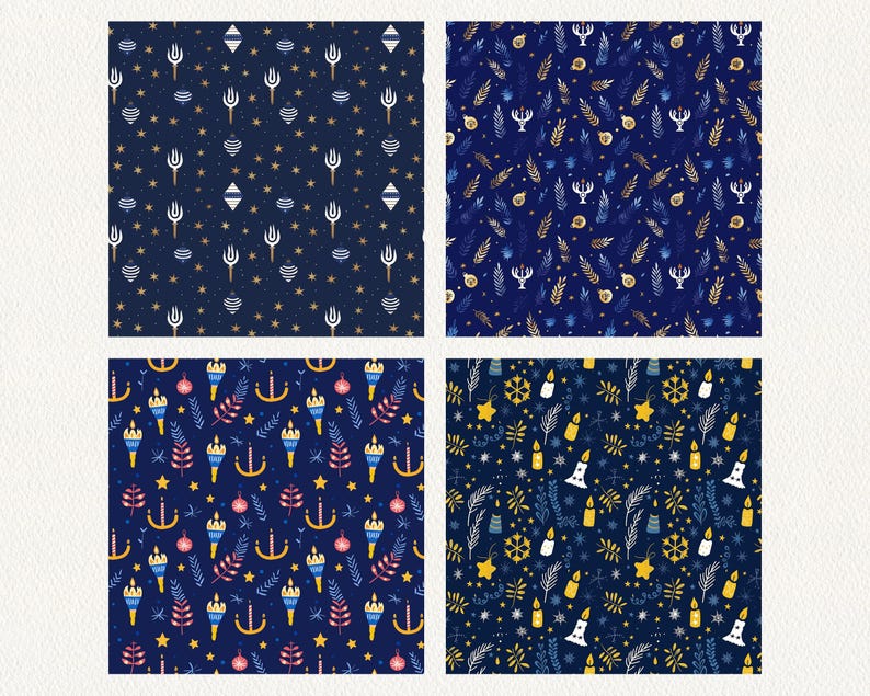 Boho Hanukkah Pattern Seamless Digital Papers - Printable Scrapbook ...