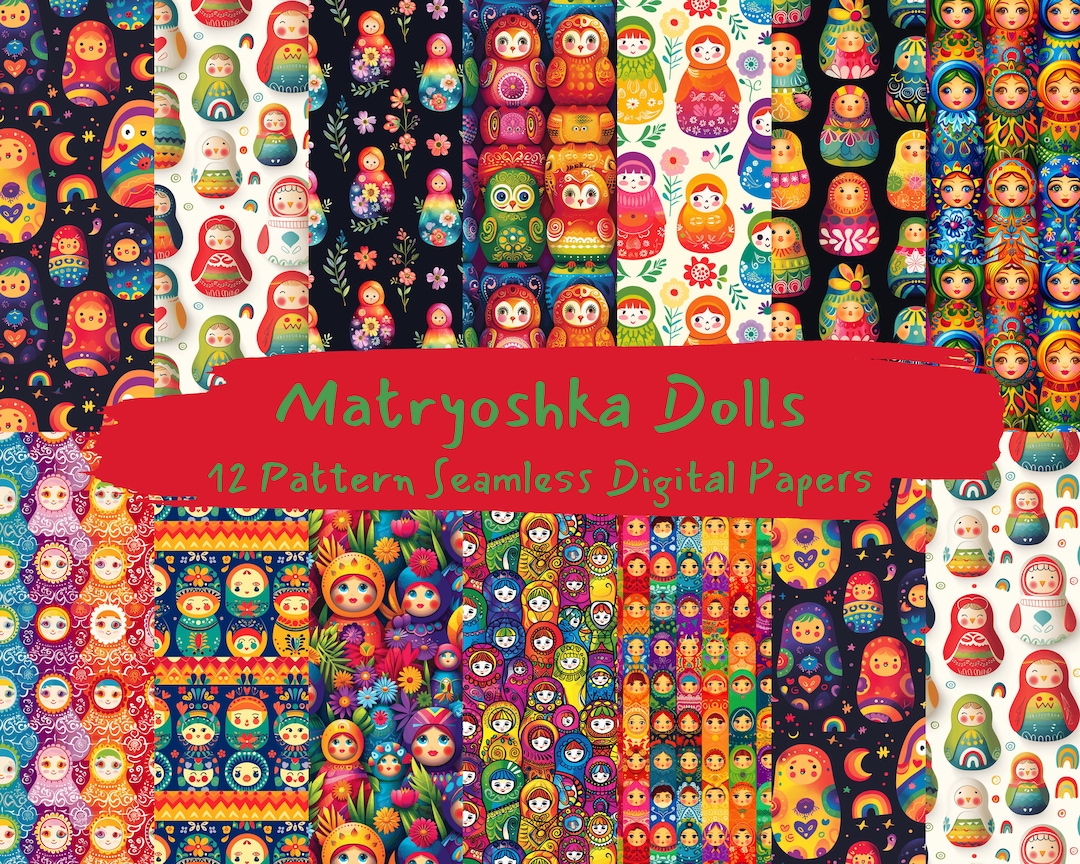 Matryoshka Dolls Pattern Seamless Digital Papers - Printable Scrapbook ...