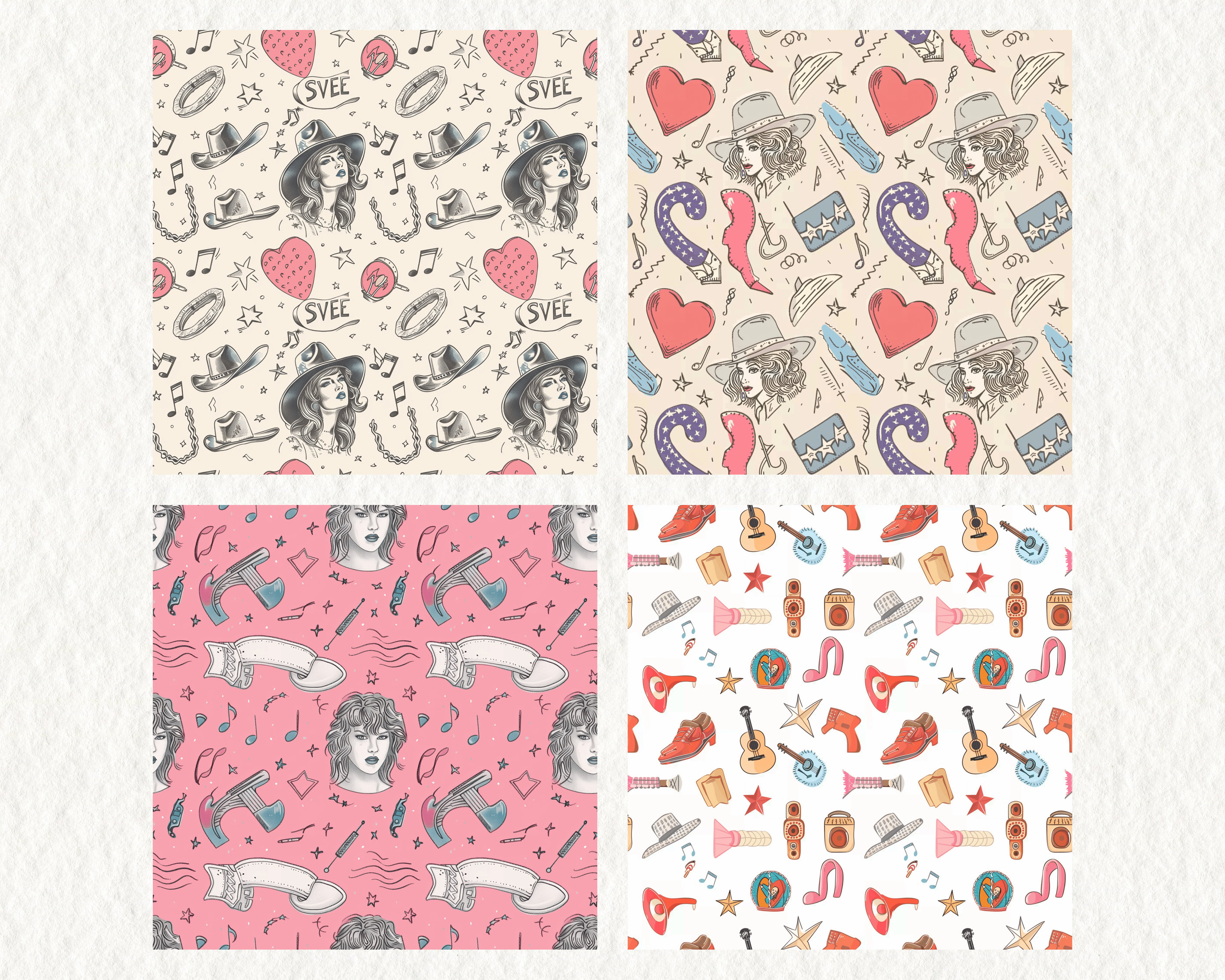 Swift Icons Music Pop Pattern Seamless Digital Papers - Printable Scrapbook Paper Instant ...