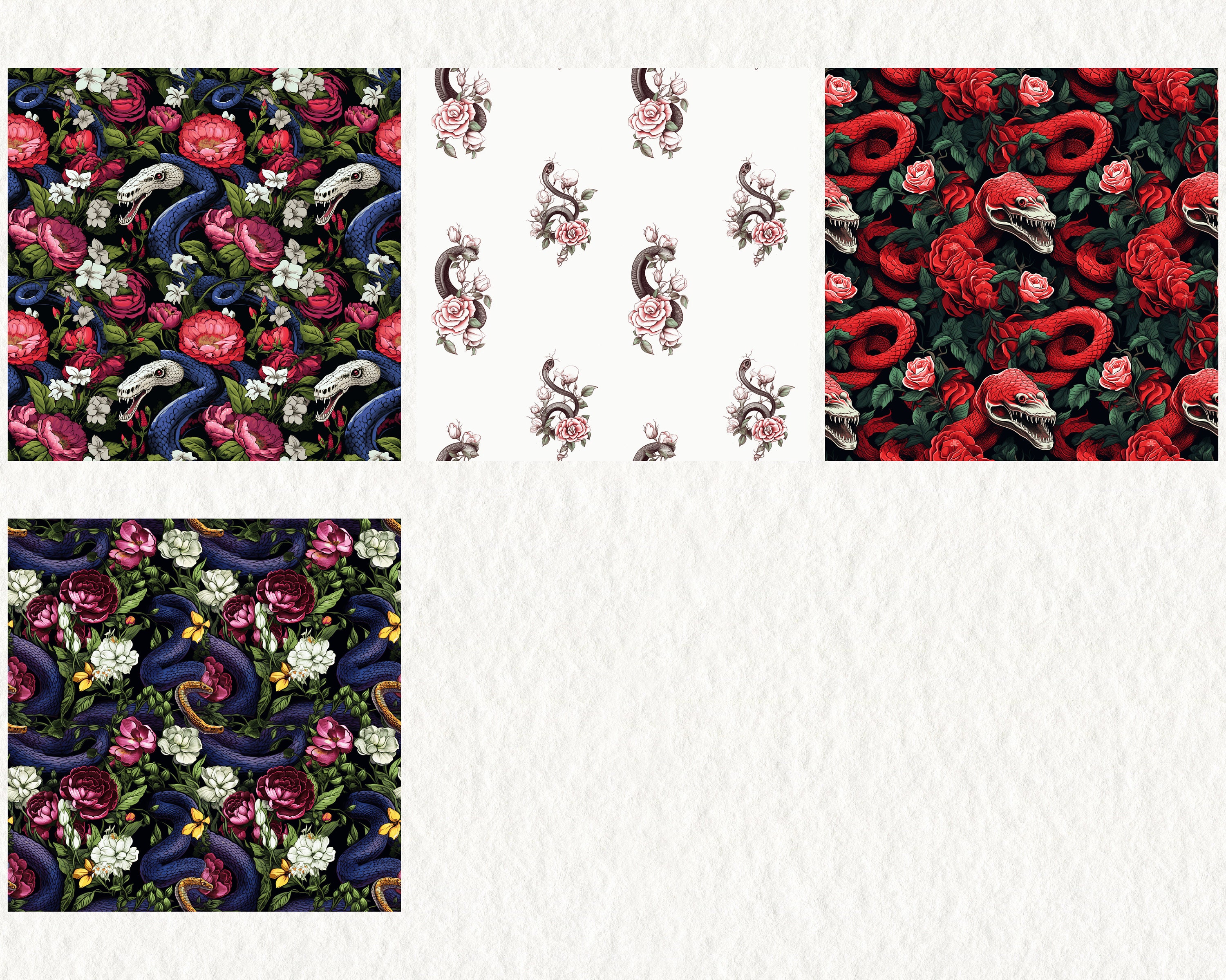 Tattoo Snake Flower Pattern Seamless Digital Papers - Tile Patterns ...