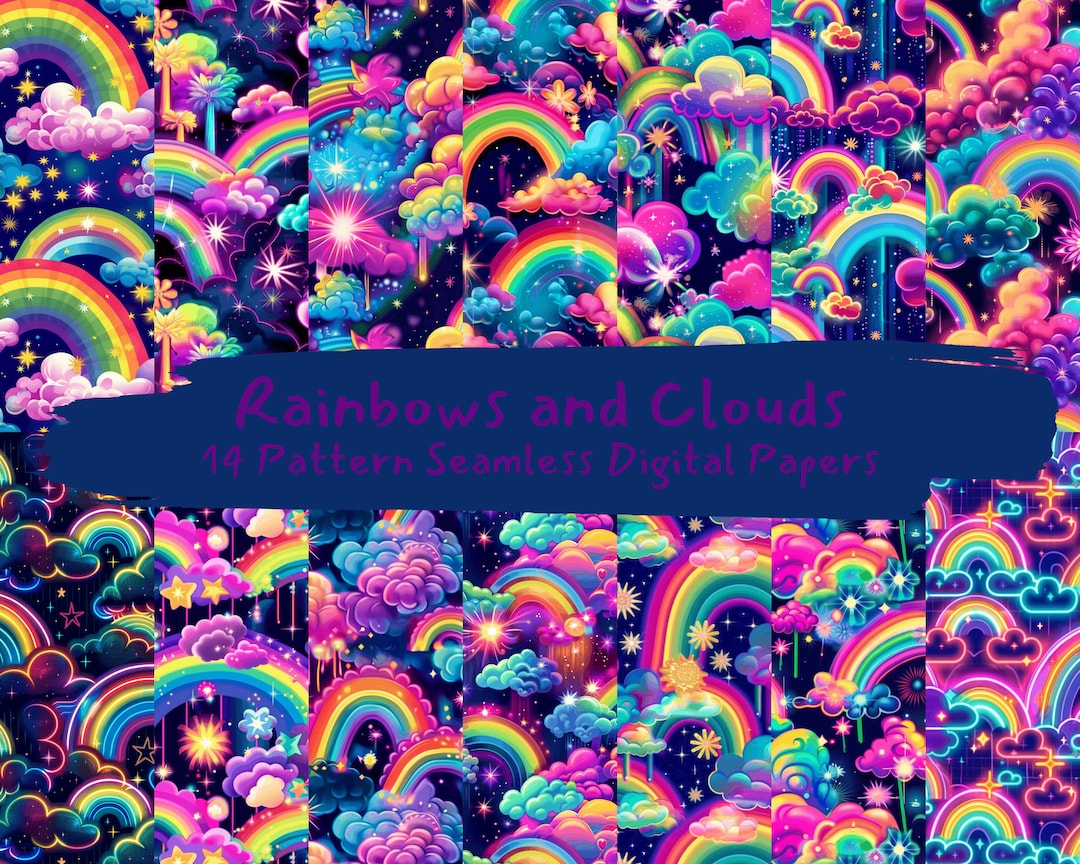 Rainbows and Clouds Pattern Seamless Digital Papers - Printable ...
