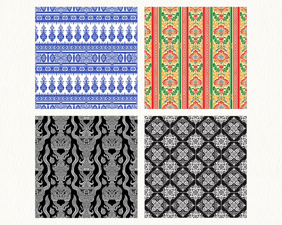 Line Kanok Thai Pattern Seamless Digital Papers - Printable Scrapbook ...