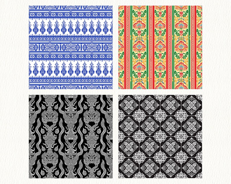 Line Kanok Thai Pattern Seamless Digital Papers - Printable Scrapbook ...