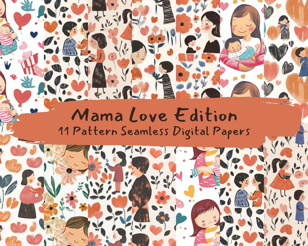 Mama Love Edition Pattern Seamless Digital Papers - Printable Scrapbook ...