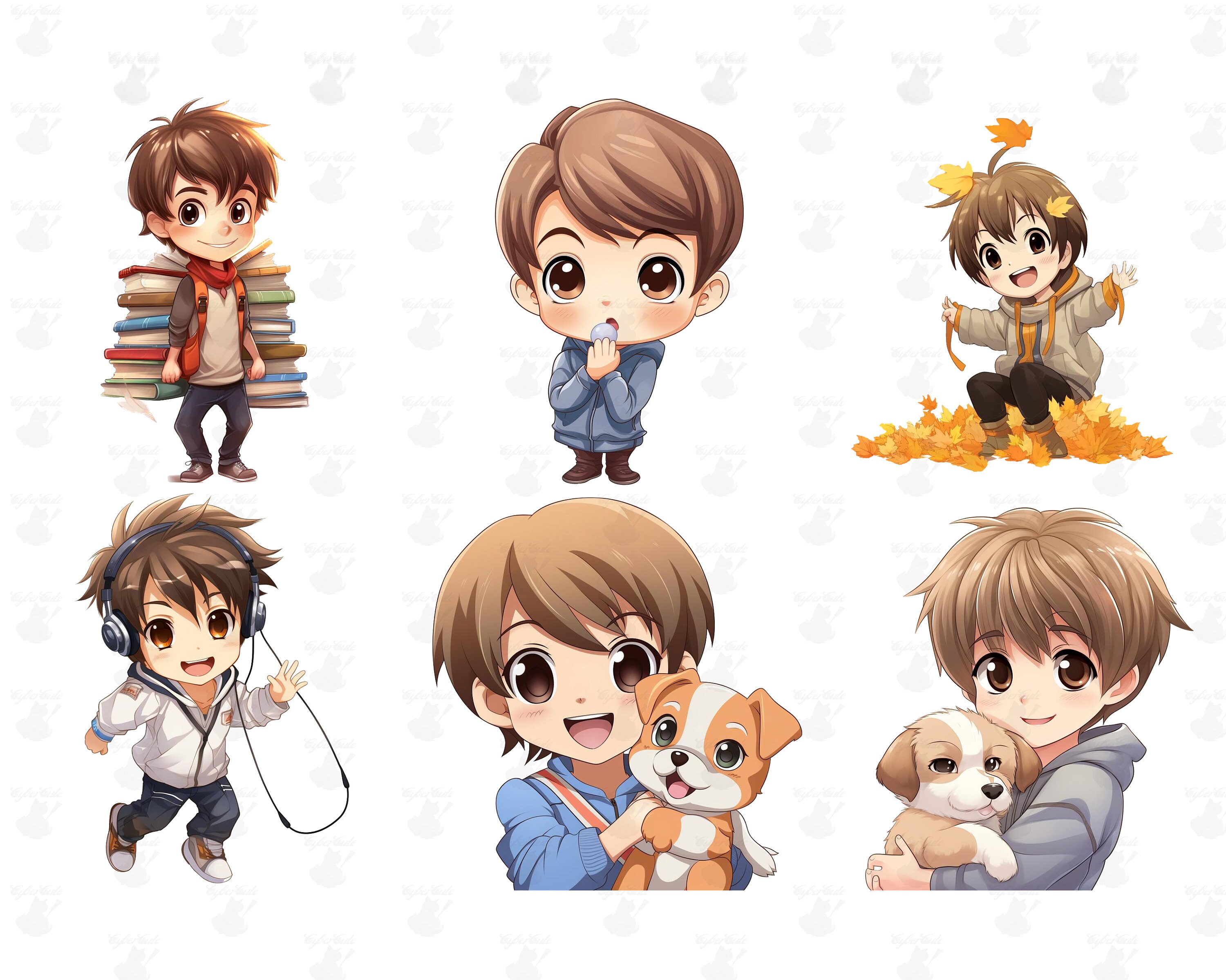 Boy Cartoon Digital Printable Clipart Bundle in PNG Format Transparent ...