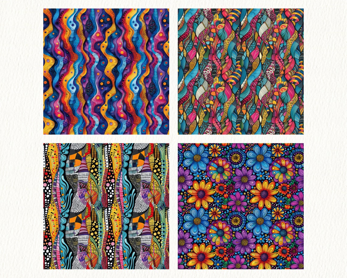 Zentangle Art Pattern Seamless Digital Papers - Printable Scrapbook ...