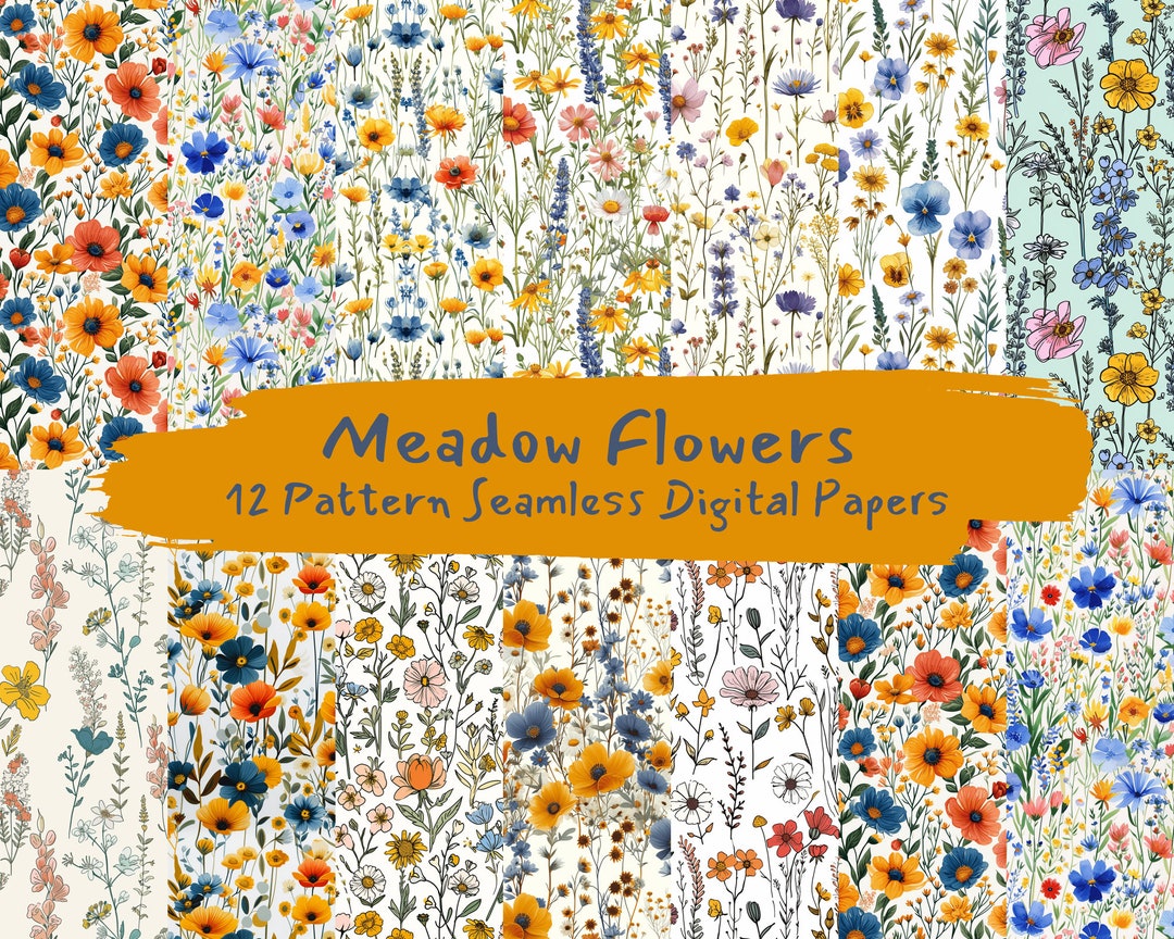Meadow Flowers Pattern Seamless Digital Papers - Printable Scrapbook ...