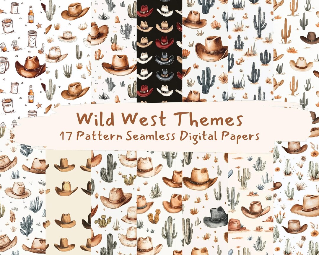 Wild West Themes Pattern Seamless Digital Papers - Printable Scrapbook ...