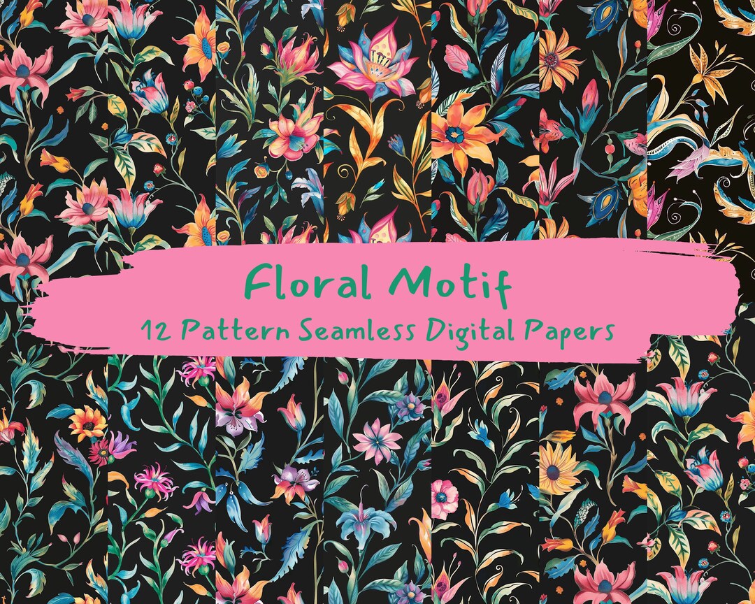 Floral Motif Pattern Seamless Digital Papers - Printable Scrapbook ...