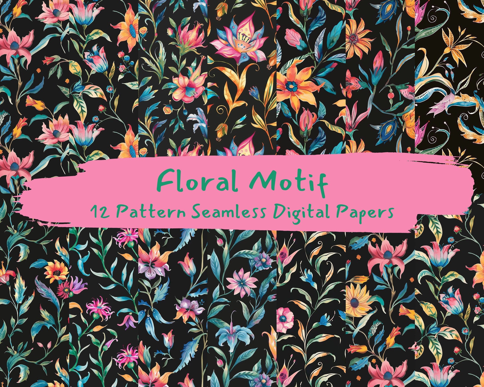 Floral Motif Pattern Seamless Digital Papers - Printable Scrapbook ...