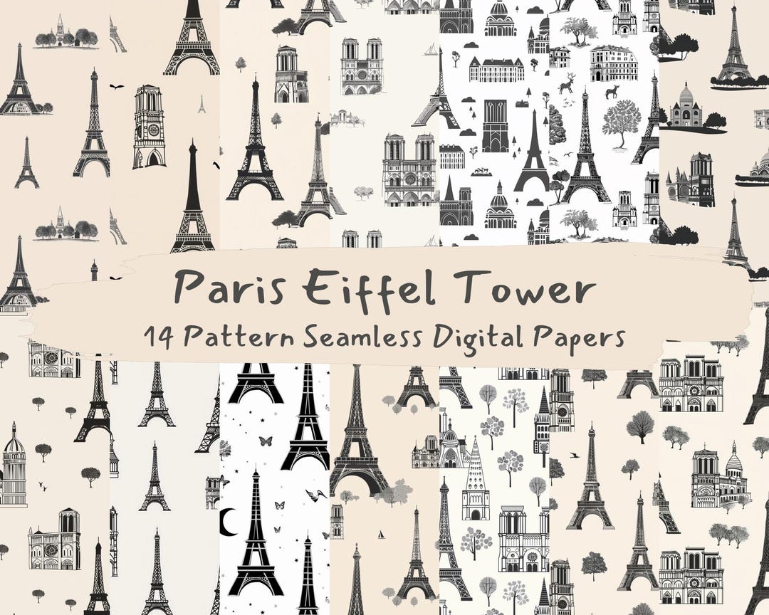 Paris Eiffel Tower Pattern Seamless Digital Papers - Printable ...