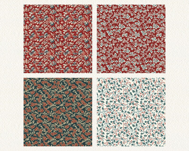 Christmas Holly Floral Pattern Seamless Digital Papers - Printable ...