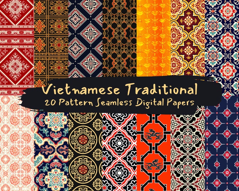 Vietnamese Traditional Pattern Seamless Digital Papers - Printable ...