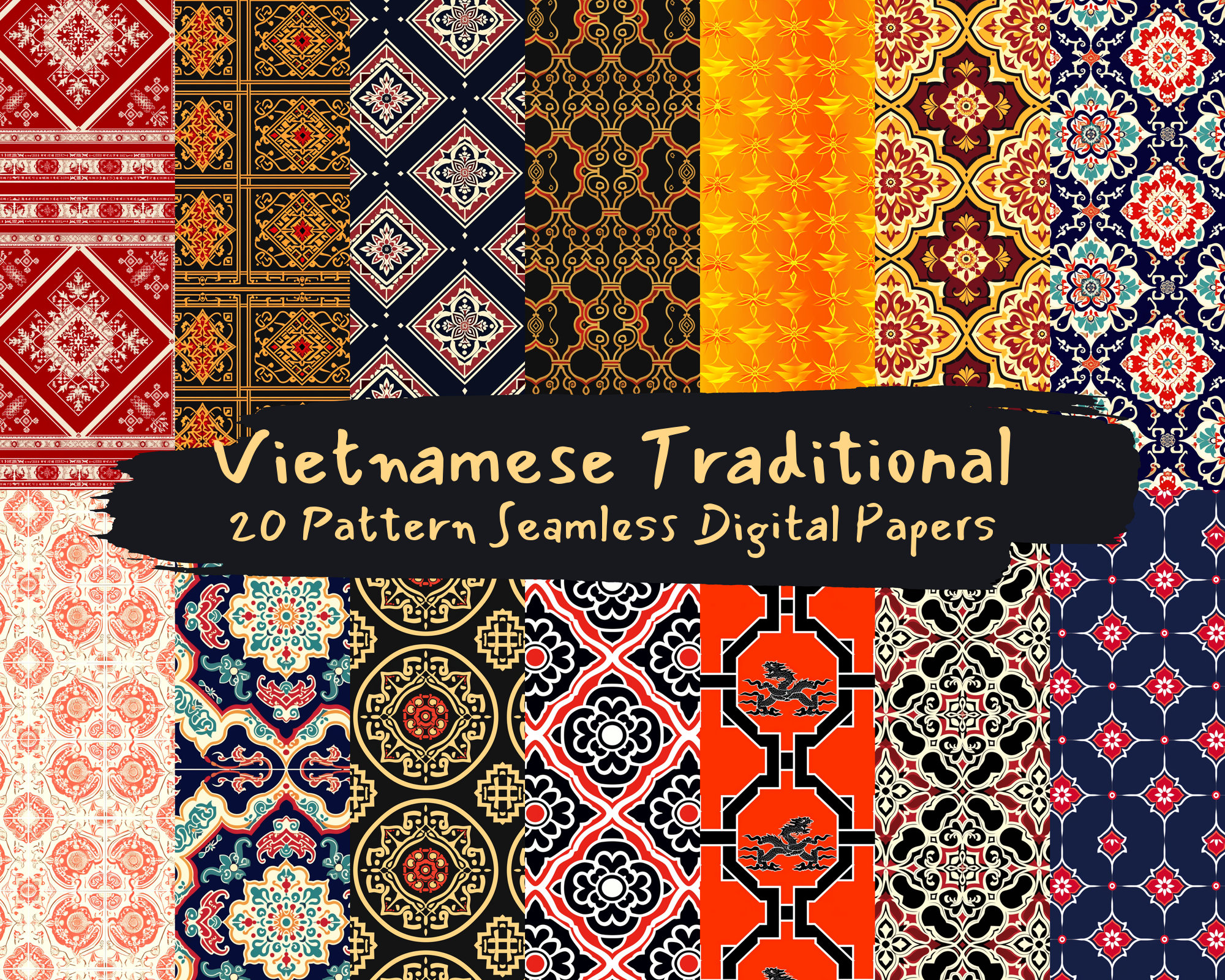 Vietnamese Traditional Pattern Seamless Digital Papers Printable ...