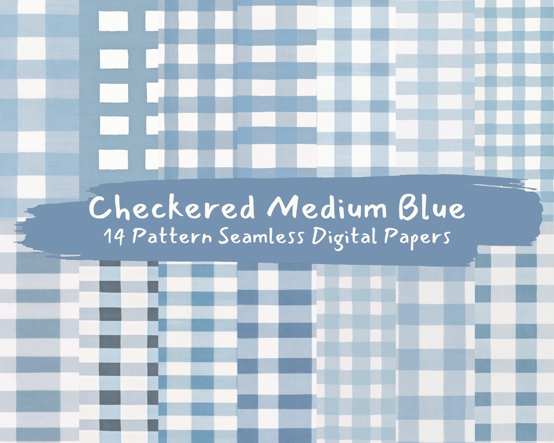 Checkered Medium Blue Pattern Seamless Digital Papers - Printable ...