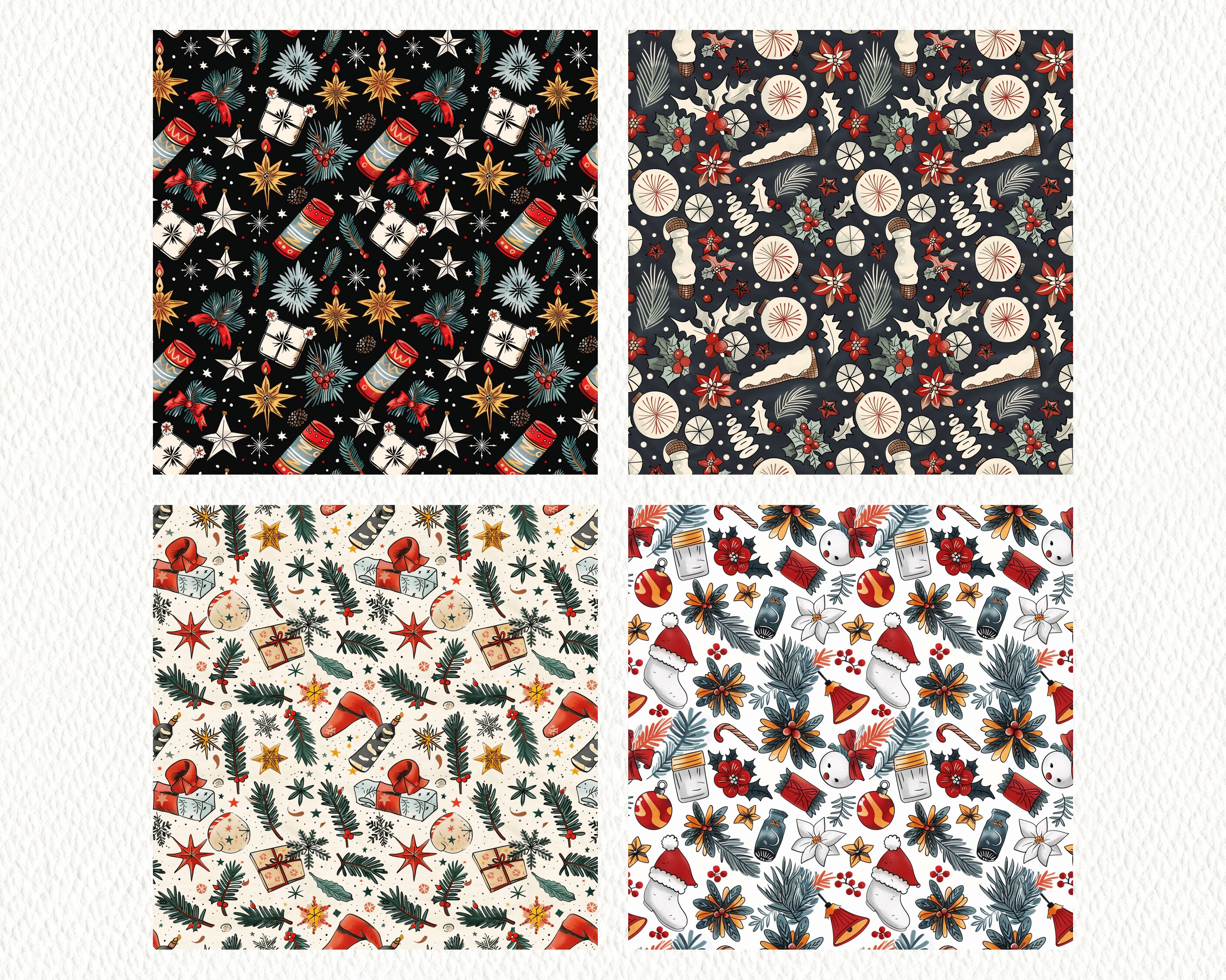 Boho Xmas Vibes Pattern Seamless Digital Papers - Printable Scrapbook ...