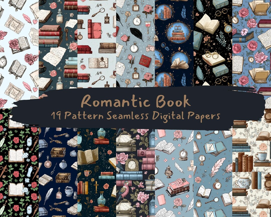 Romantic Book Pattern Seamless Digital Papers - Printable Scrapbook ...
