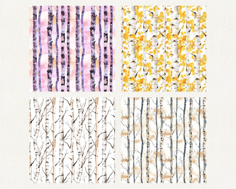 Watercolor Birch Trees Pattern Seamless Digital Papers - Printable ...