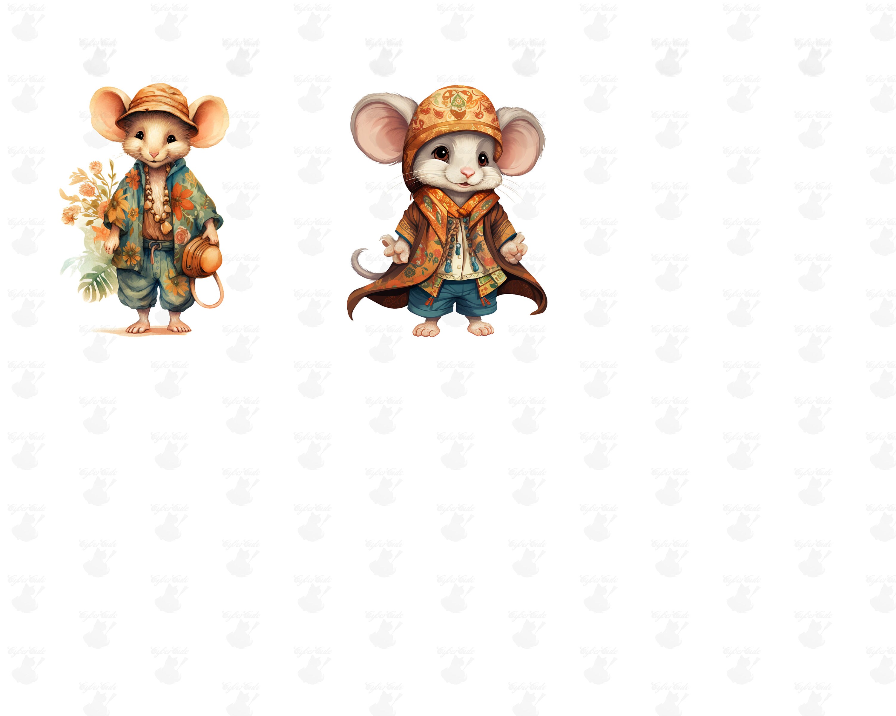Bohemian Mouse Digital Printable Clipart Bundle in PNG Format ...