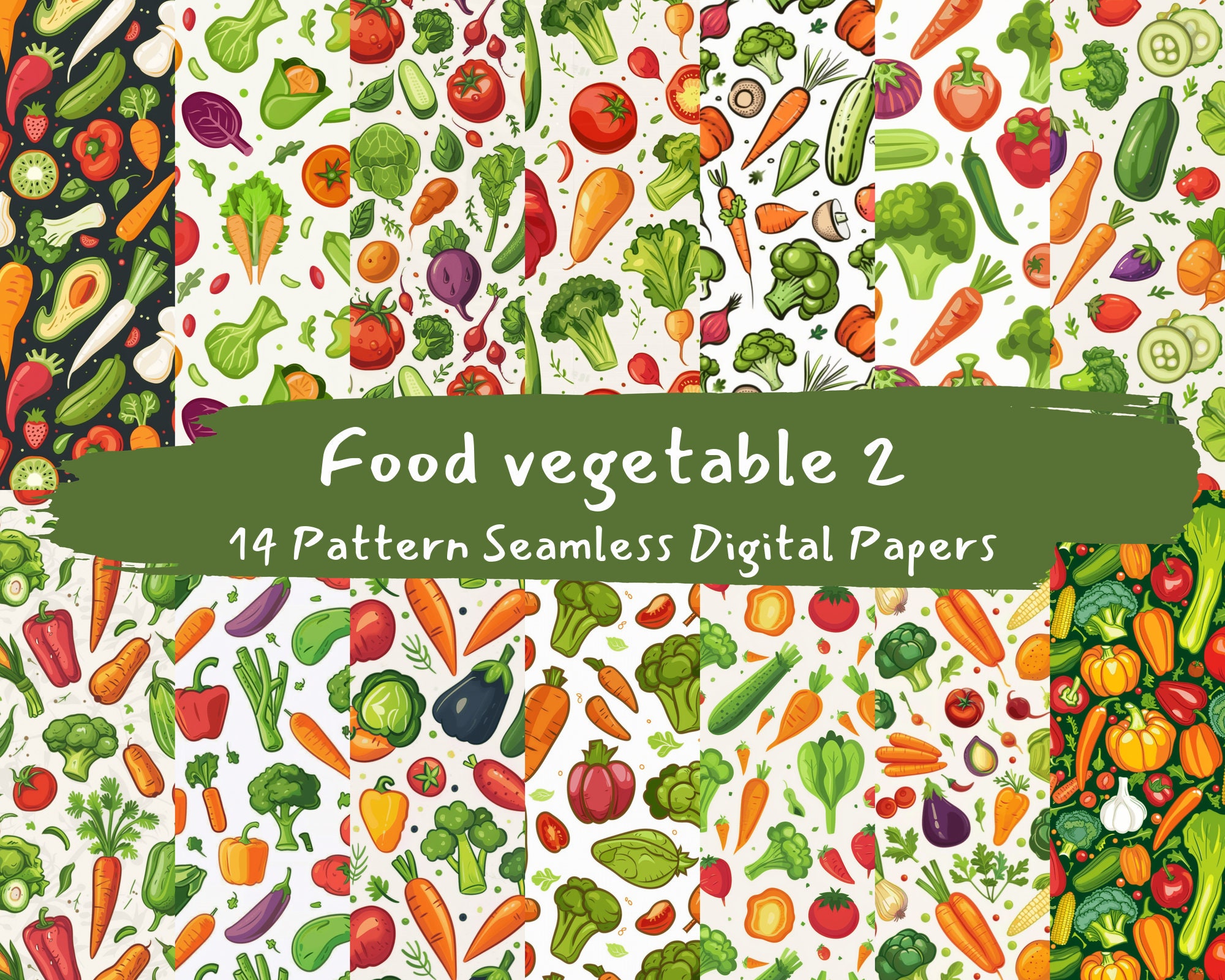 Food Vegetable 2 Pattern Seamless Digital Papers Printable Scrapbook ...