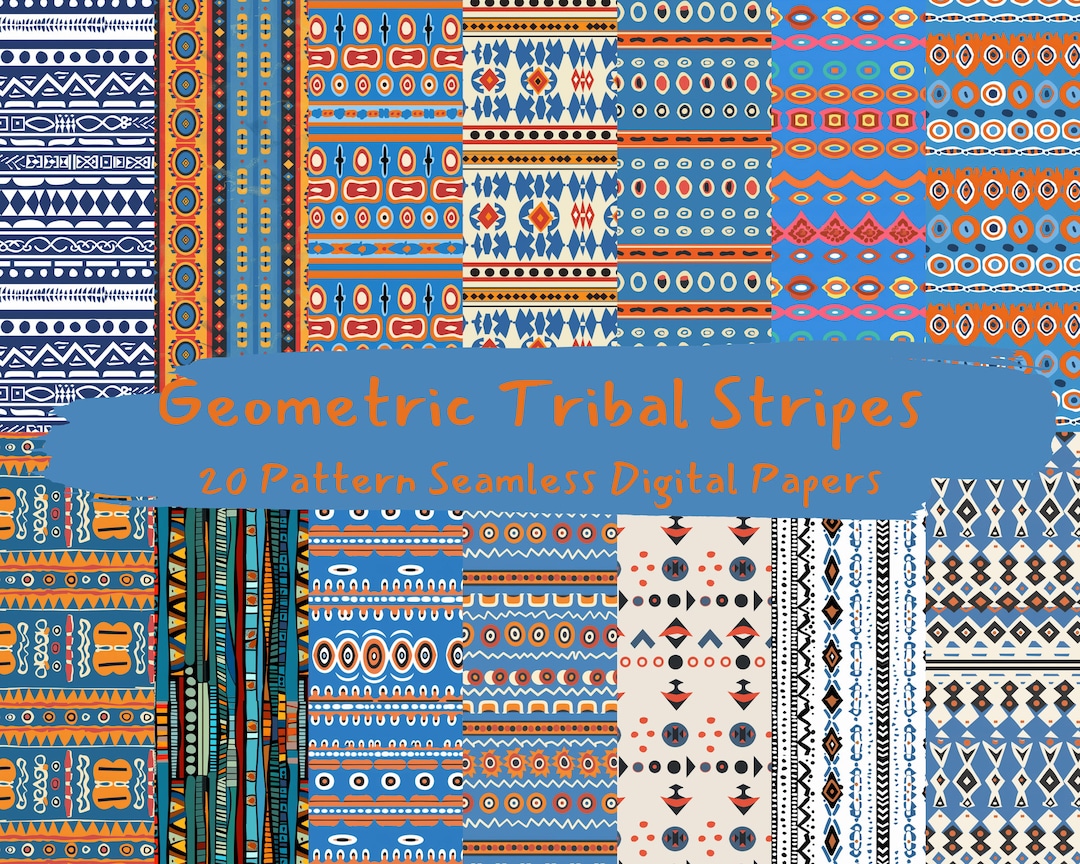 Geometric Tribal Stripes Pattern Seamless Digital Papers - Printable ...