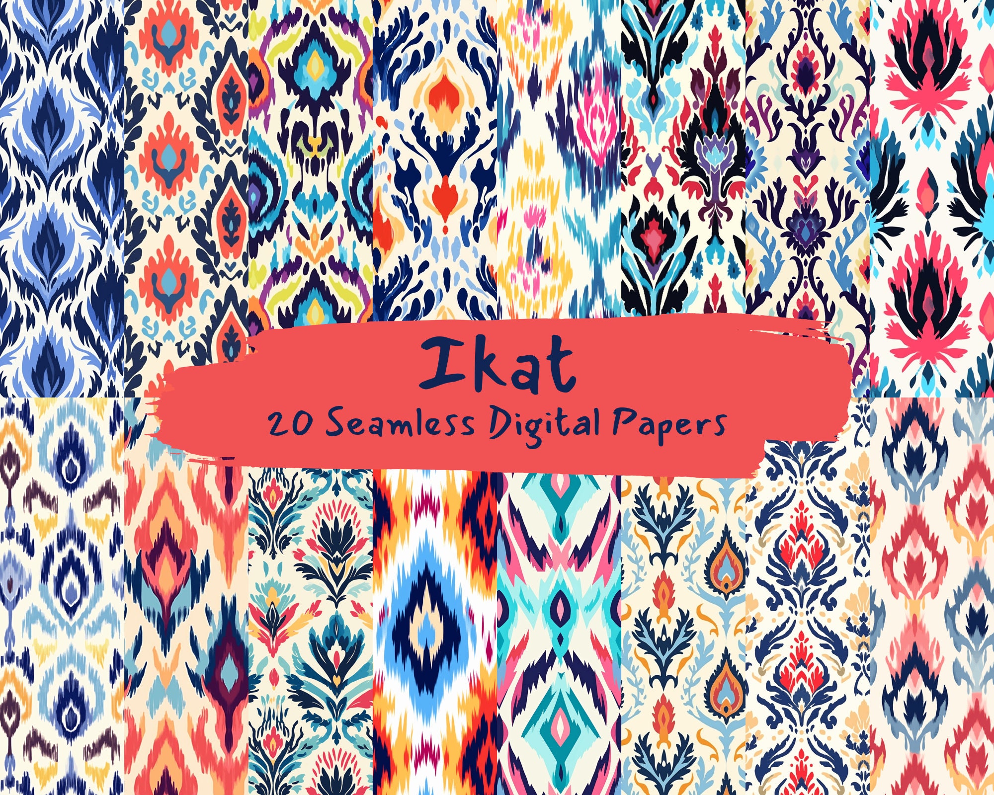 Ikat Pattern Seamless Digital Papers - Tile Patterns Printable Paper ...