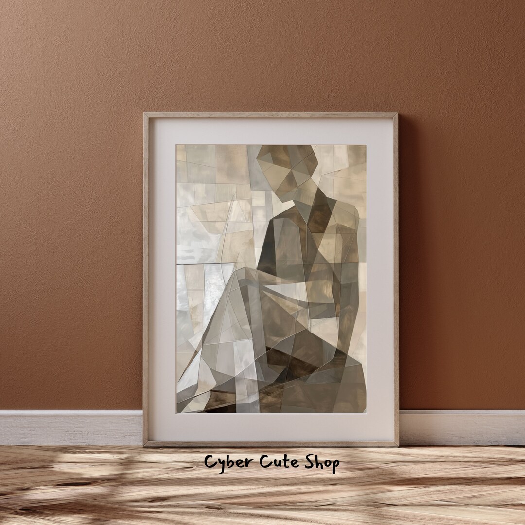 Picasso-inspired Cubist Figure: Geometric Forms in Brown and Gray on ...