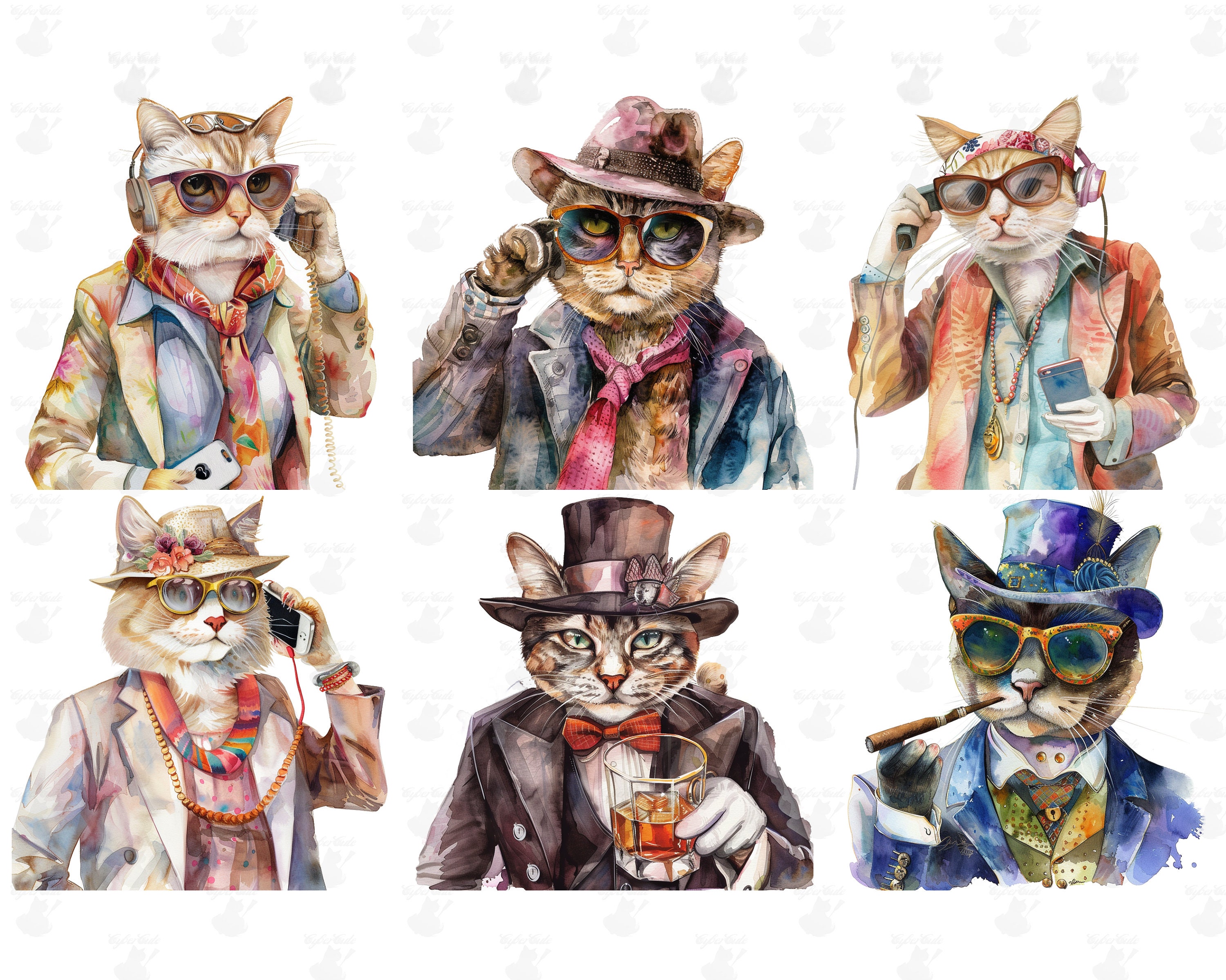 Big Boss Cat Digital Printable Clipart Bundle in PNG Format Transparent ...