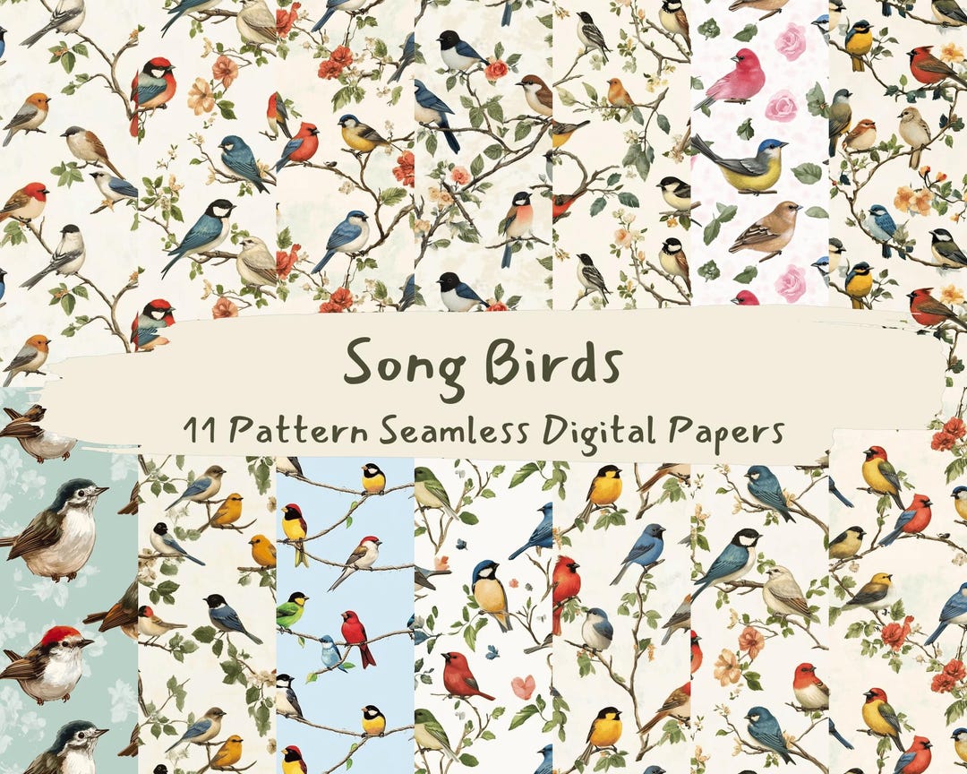 Song Birds Pattern Seamless Digital Papers - Printable Scrapbook Paper ...