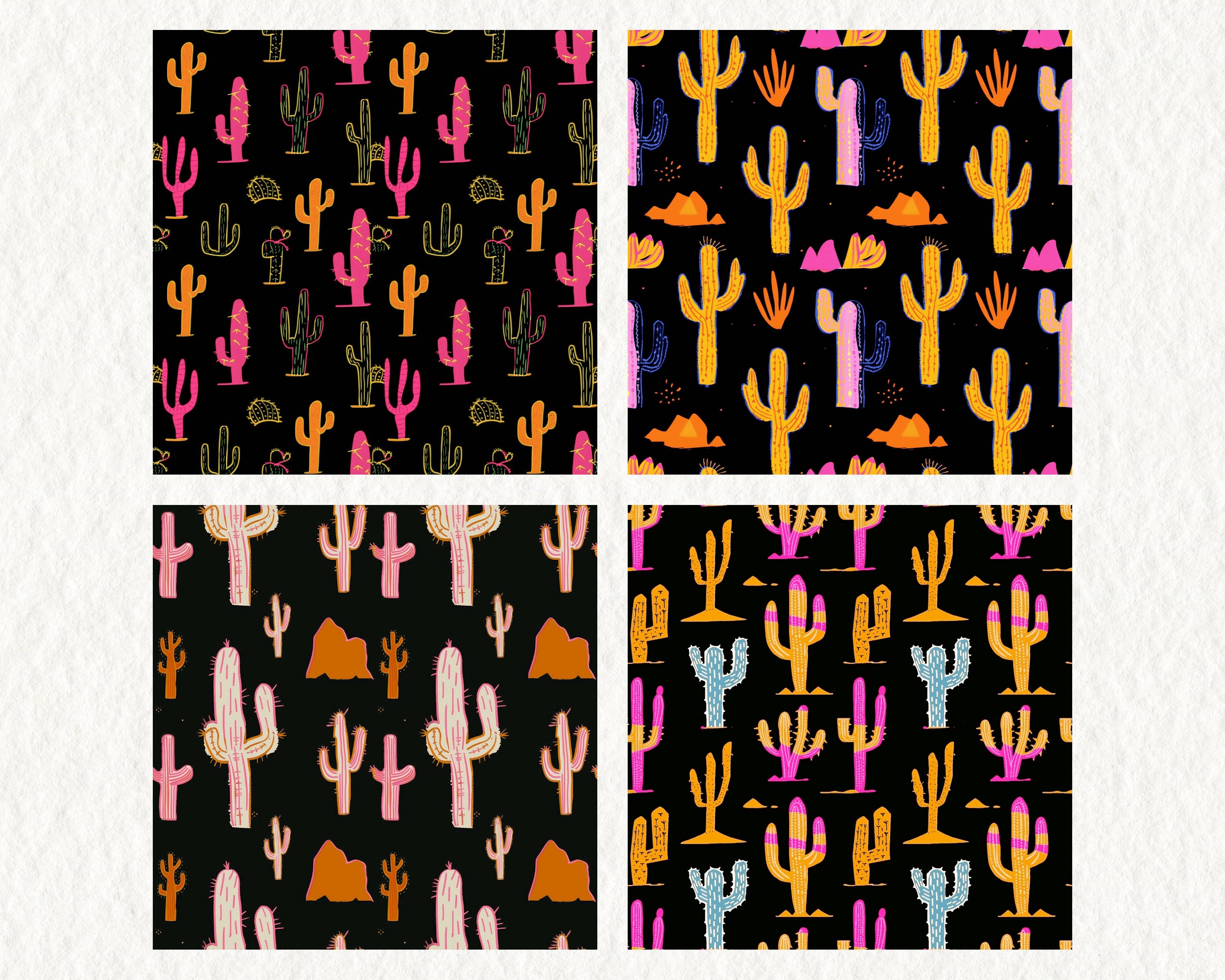 Boho Desert Cactus Pattern Seamless Digital Papers - Printable ...