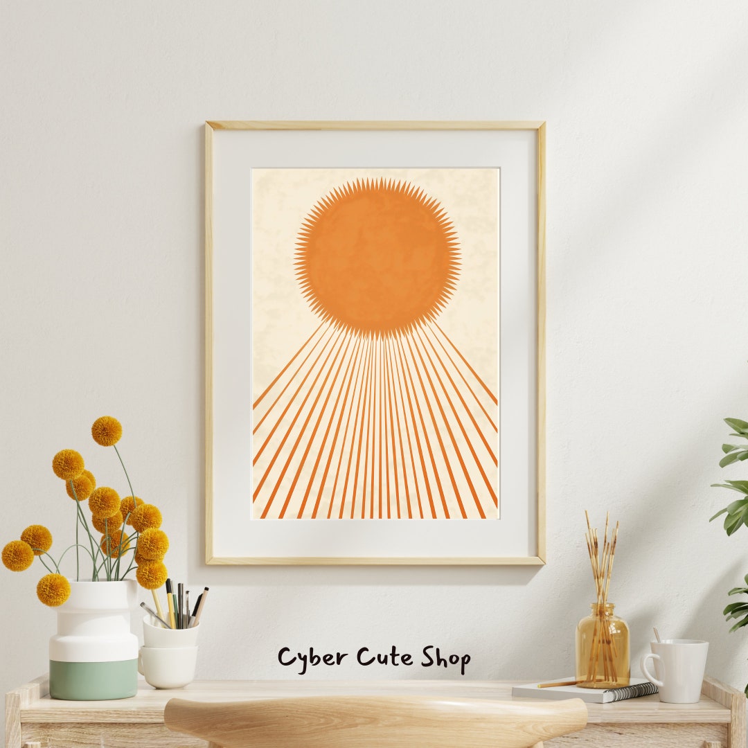 Golden Sunburst Digital Art Print - Bohemian Chic Wall Decor, Vibrant ...