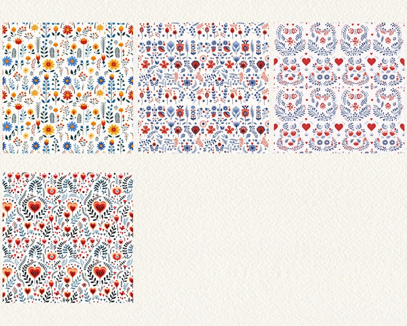 Norwegian Rosemaling Pattern Seamless Digital Papers - Tile Patterns ...