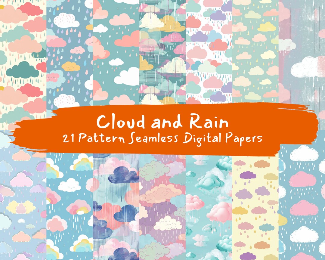 Cloud and Rain Pattern Seamless Digital Papers - Printable Scrapbook ...