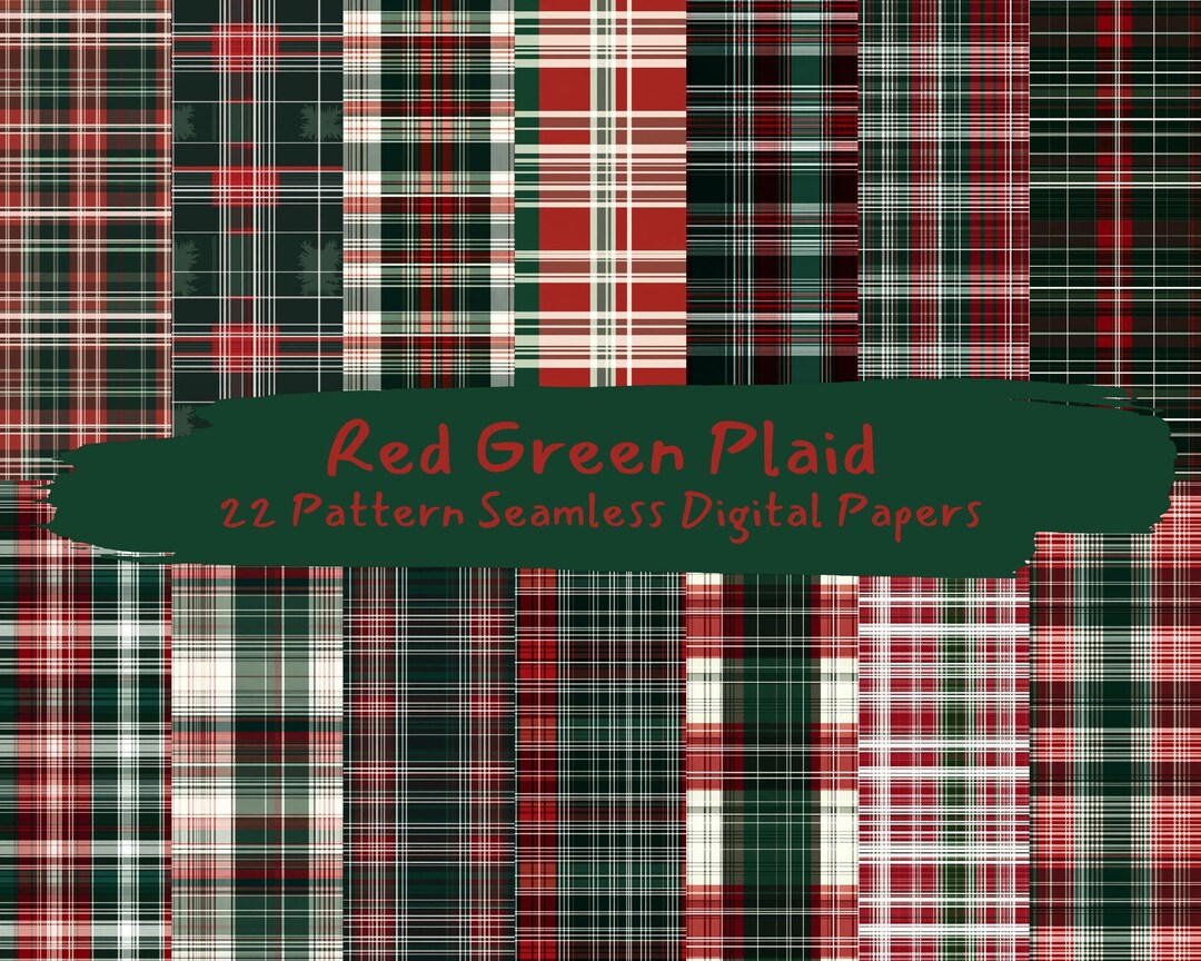 Red Green Plaid Pattern Seamless Digital Papers - Printable Scrapbook ...