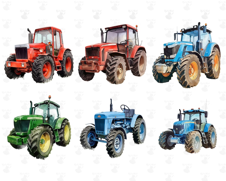 Watercolor Farm Tractor Printable Clipart, Png Format, Transparent ...