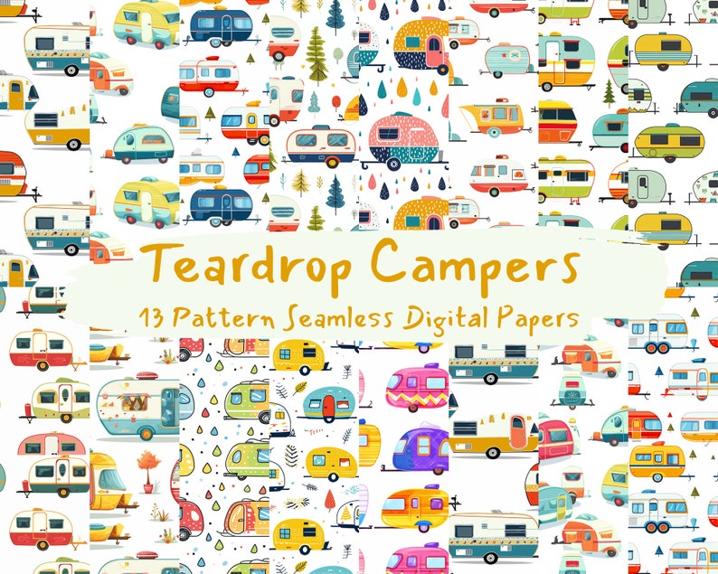 Teardrop Campers Pattern Seamless Digital Papers - Tile Patterns ...