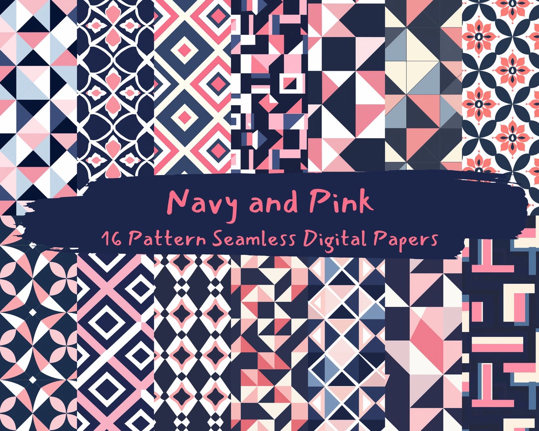 Navy and Pink Pattern Seamless Digital Papers Printable Scrapbook Paper ...