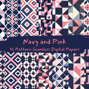 Navy and Pink Pattern Seamless Digital Papers Printable Scrapbook Paper ...