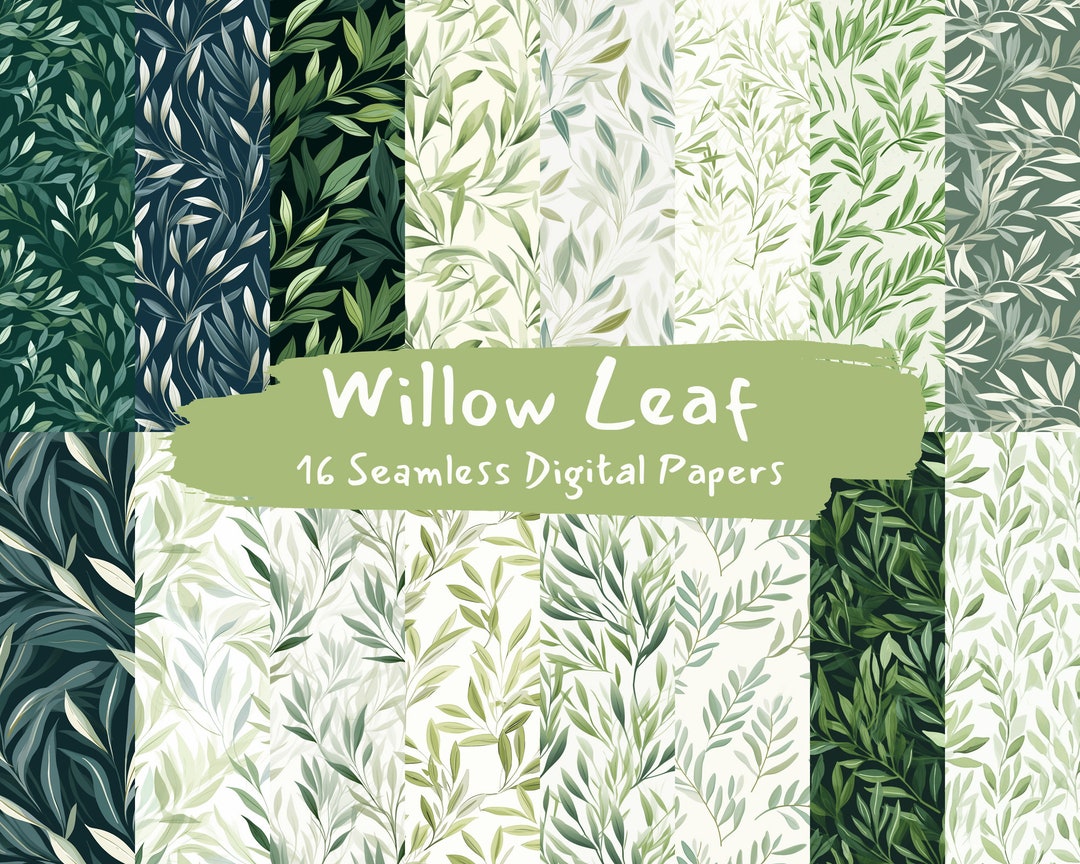Willow Leaf Pattern Digital Papers Printable Scrapbook Paper Instant Download Commercial Use ...