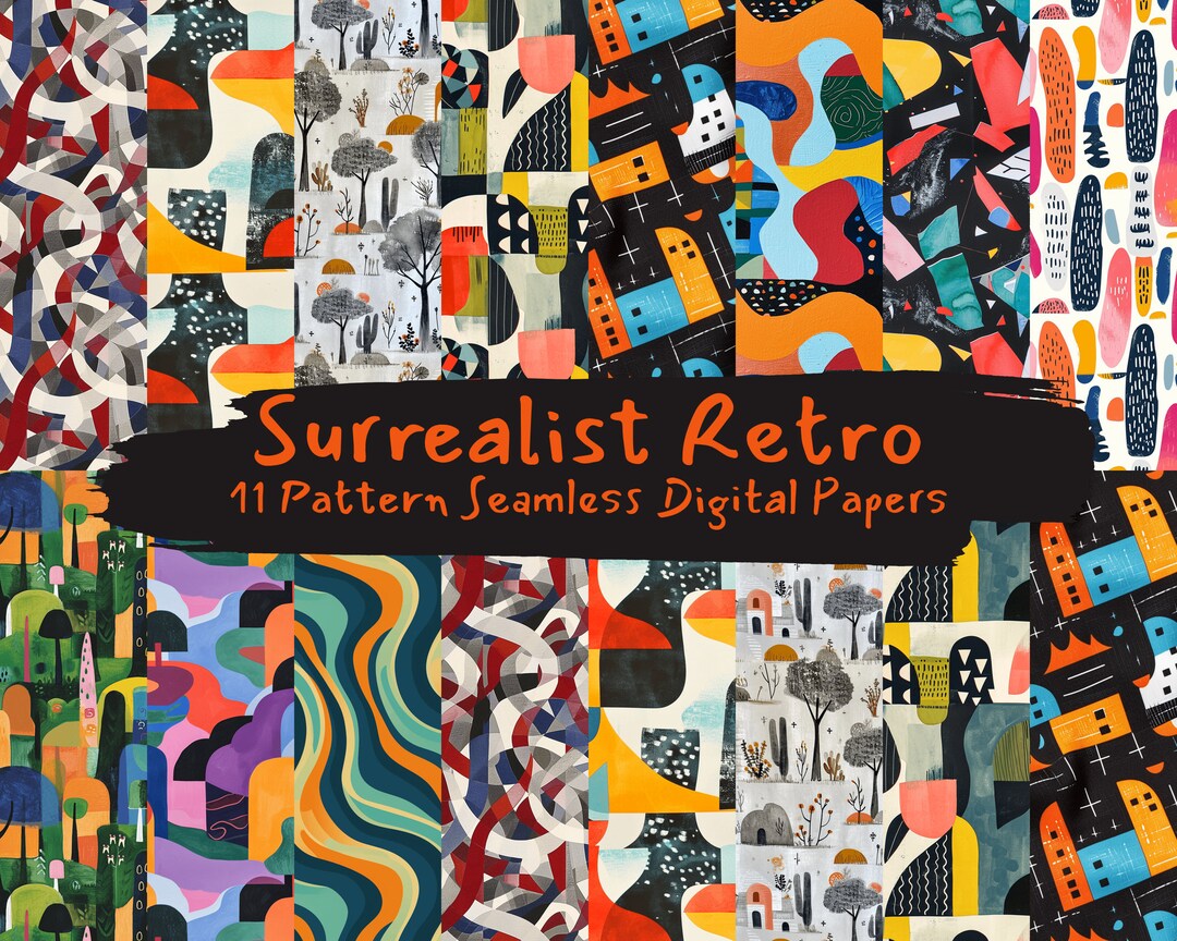 Surrealist Retro Pattern Seamless Digital Papers - Tile Patterns ...