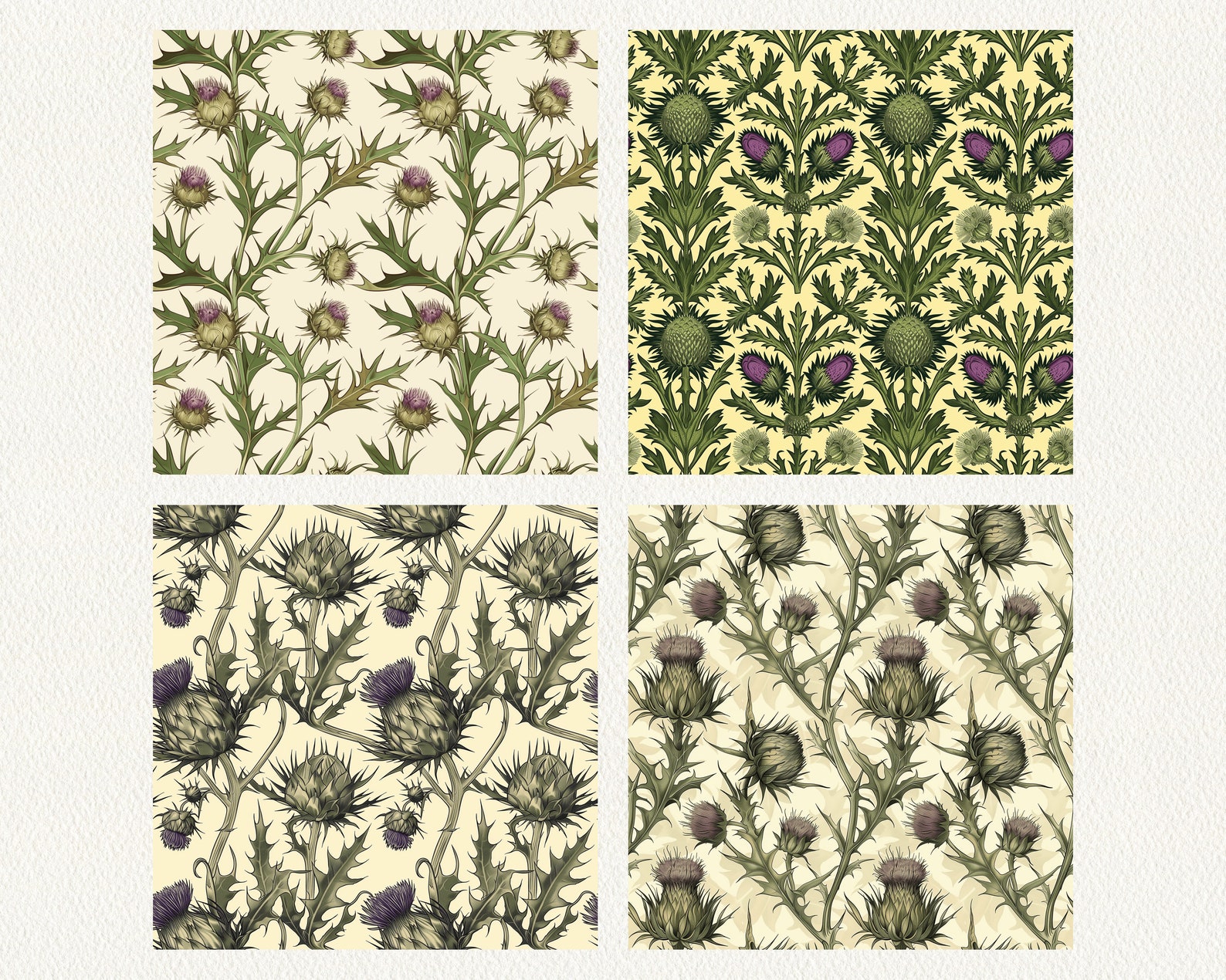 Thistle Botanical Pattern Seamless Digital Papers - Printable Scrapbook ...