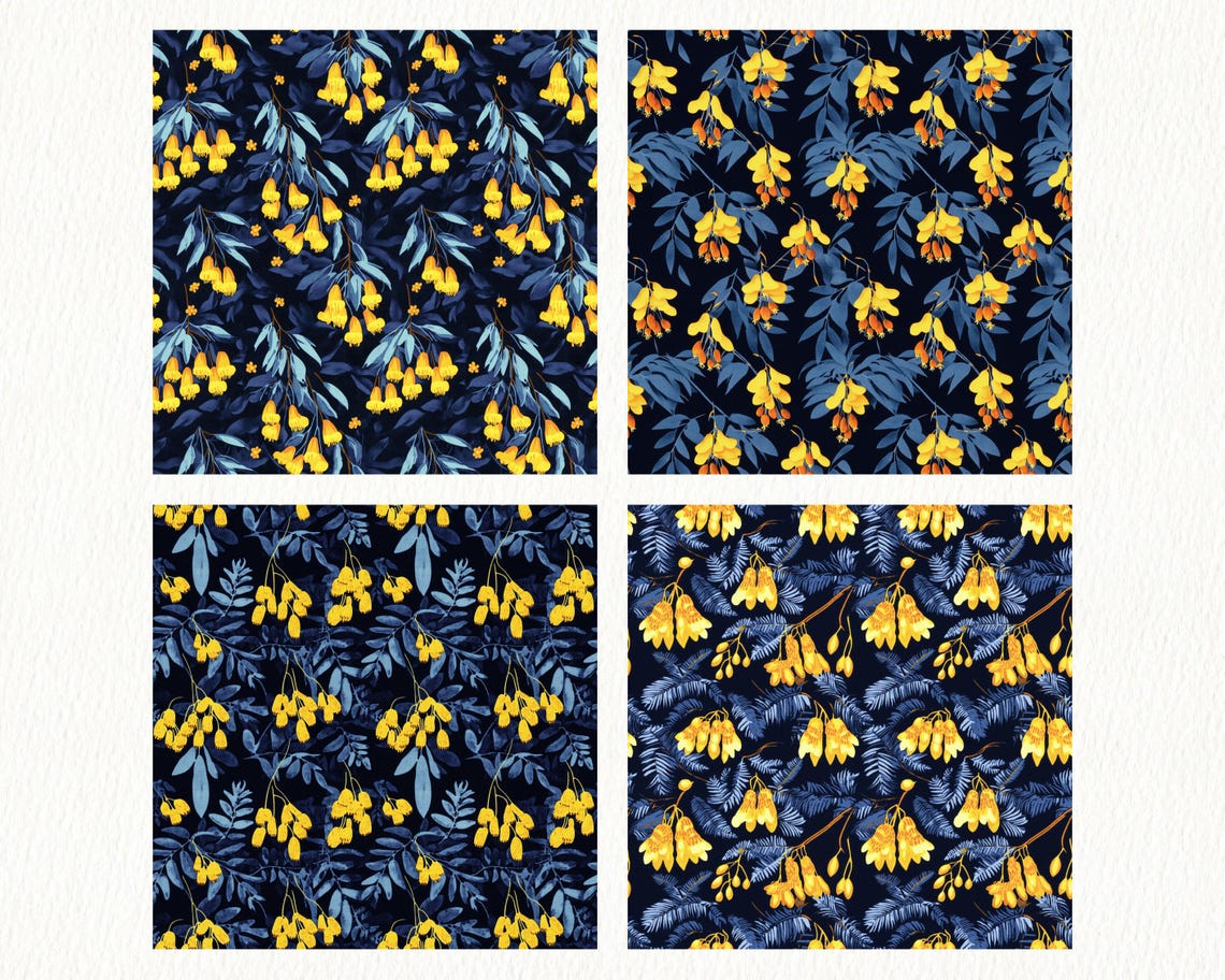 Kowhai Floral Pattern Seamless Digital Papers - Printable Scrapbook ...