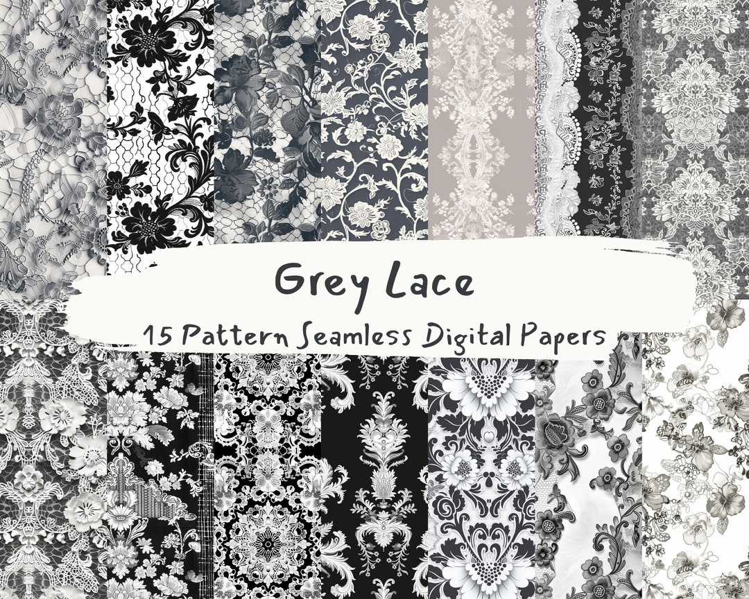 Grey Lace Pattern Seamless Digital Papers - Printable Scrapbook Paper ...