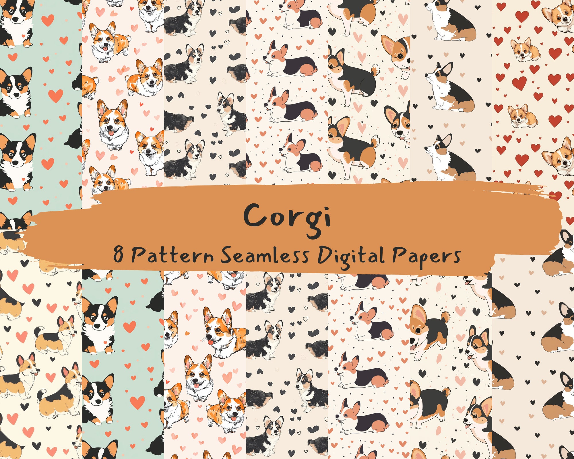 Corgi Pattern Seamless Digital Papers - Printable Scrapbook Paper ...