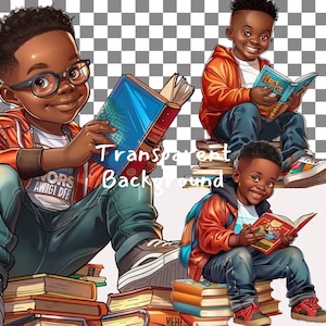 Black Kids Reading Printable Clipart, Png Format, Transparent ...